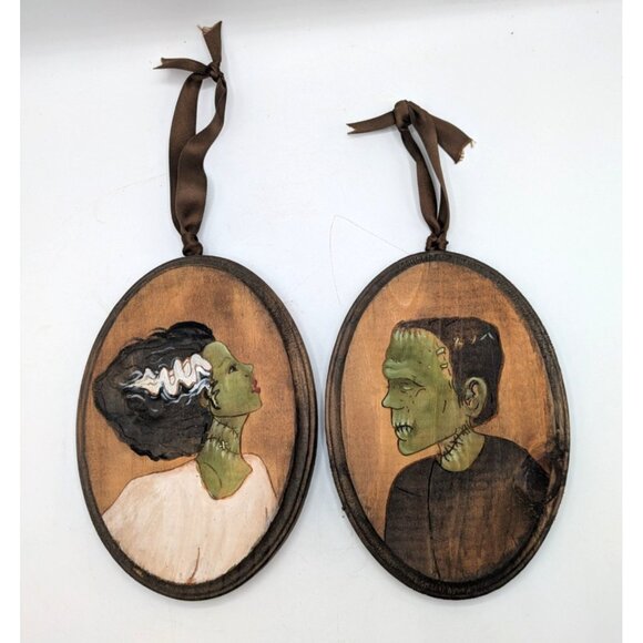 Hand Crafted | Wall Decor | Frankenstein And Bride Of Wall Hanging Wood ...